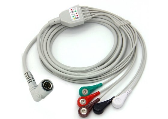 Colin BP-S510 3 Lead ECG Cable One Piece Series Snap End 6 Pin AHA BP88 / BP306 / BP885