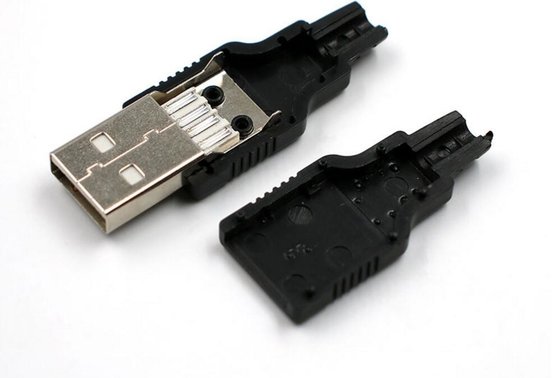 A Male USB 4 Pin Plug Socket Connector With Black Plastic Cover Adapter Connect USB 2.0 PCB SDA Data Cable Line