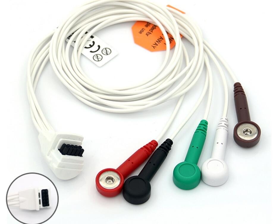 Compatible Mortara ecg cable H3+ Holter cable , AHA , snap , 5 leads