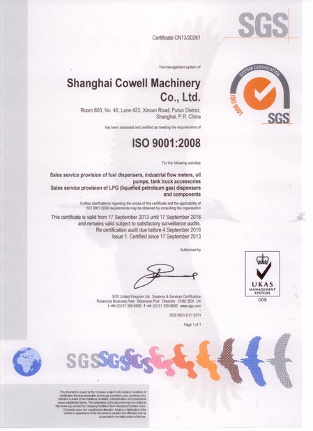China Shanghai Cowell Machinery Co., Ltd certification