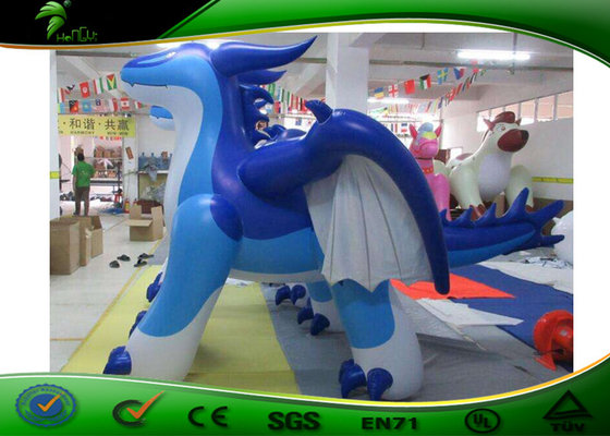 Custom Inflatable Cartoon Characters 2.5M Height PVC Blue Dragon Animal Toy