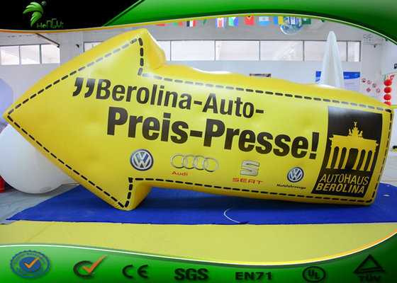 Inflatable Advertising Balloon / Yellow PVC Inflatable Flying Arrow / Inflatable Helium Arrows Shape For Advertising