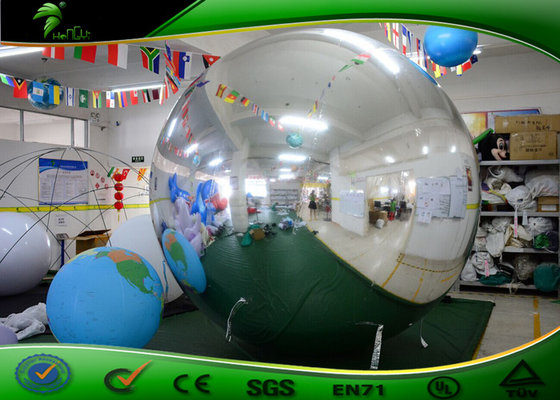 Large PVC Dia 2M Inflatable Advertising Mirror Ball / Inflatable Silver Reflective Balloon For Events Decoration