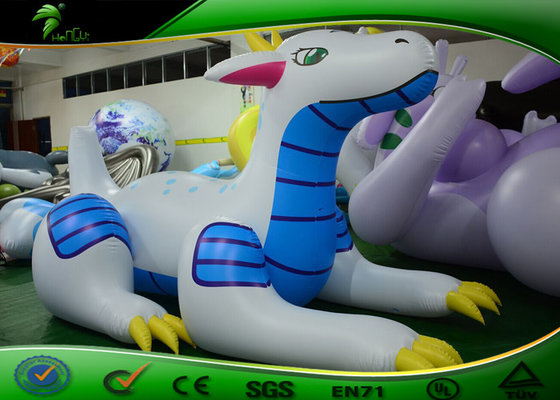 Giant Amazing Custom Design Cartoon Inflatable White / Blue Flying Dragon Animal