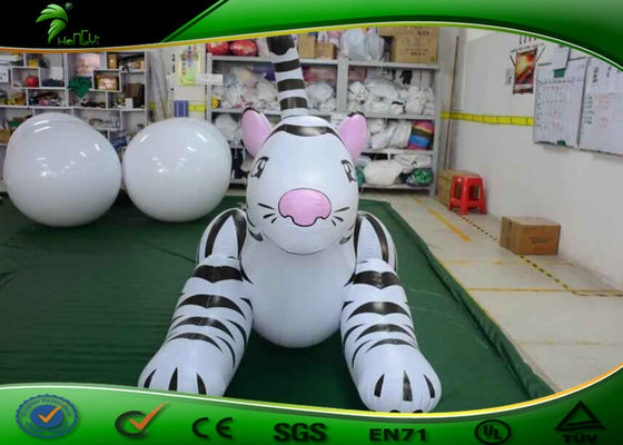 3.5m Long PVC Inflatable Tiger , Lying Posture White Inflatable Animal For Party