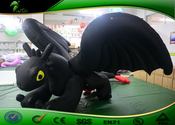 Long PVC Inflatable Cartoon Characters Giant Black Inflatable Toothless Dragon Toy