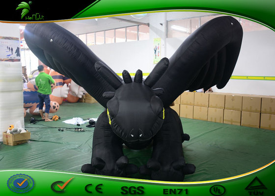 Long PVC Inflatable Cartoon Characters Giant Black Inflatable Toothless Dragon Toy