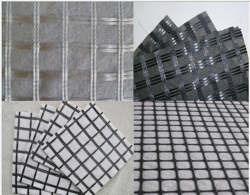 Multi Layers Geocomposite Geogrid Fibreglass / Plastic / Polyester Material