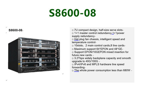 7U Compact FTTx Optical Line Terminal OLT GPON Half Size Serve Slots S8600-08