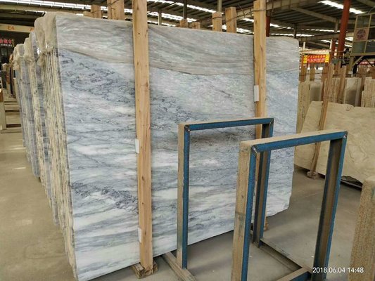 Striped Synthetic Marble Stone Slab , Solid Marble Slab With Blue Flower