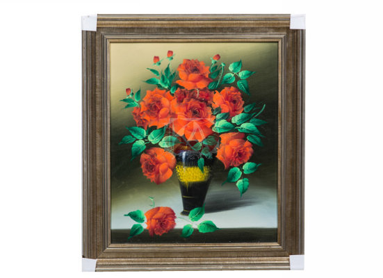 Antique handmade Beautiful Art Gallery oil painting flower with wooden frame