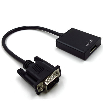 Black Color 15 Pin Vga Male To Hdmi Female Adapter  With Usb And Audio Cable