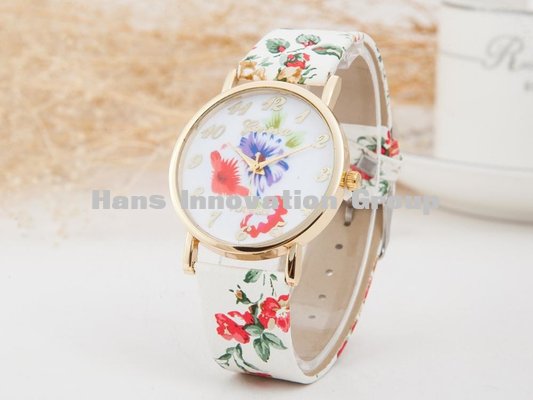 Fashion Trend Exquisite Geneva Ladies Floral Leather Watch Strap Watch supplier
