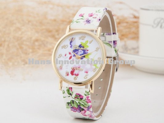Fashion Trend Exquisite Geneva Ladies Floral Leather Watch Strap Watch supplier