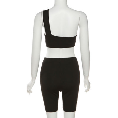 Summer New Arrival Sexy Women one shoulder Hollow out Yoga sets crop top and Casual shorts 2-Piece Training clothes gym wear