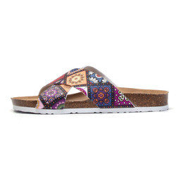 Retro Style Double Straps fashion Patterns Lady PU Shoes Cork Sole ladies beach Sandals Customized house Slippers For Women