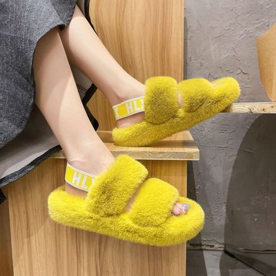 Hot sale Women fluffy Slippers Ladies Cute Plush Sandals ladies Fur Slippers Winter Warm flat sole house shoes