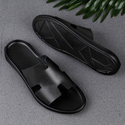Flat  Solid Color Men Slippers Upper Breathable Home Slippers