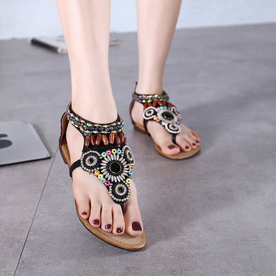 Summer new fashion ethnic style flat sandals hot selling Bohemian comfortable light slippers hollow women shoes