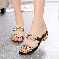 Spring and summer new fashion women sandals rhinestone sequins Roman style slippers thick heel casual shoes large size
