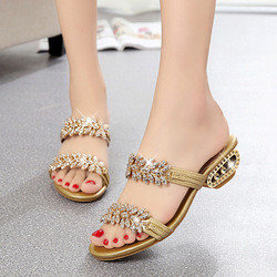 Spring and summer new fashion women sandals rhinestone sequins Roman style slippers thick heel casual shoes large size