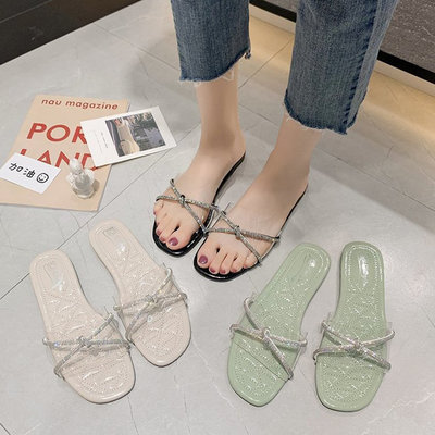 High quality summer Sandals women Luxury Custom Comfortable sparkling rhinestone decoration Ladies Beautiful Wedge Slippers