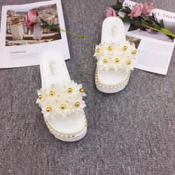 Fashion Ladies flowers Sequins women sandals beaded girls thick bottom slides slippers in new trend wholesale