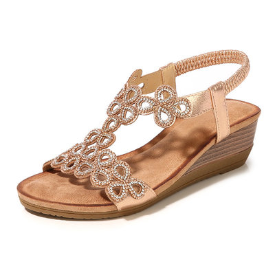 High-heeled Slippers with rhinestones Wedge sandals new hot sale Bohemian Style fashion outdoor Women shoes