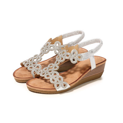 High-heeled Slippers with rhinestones Wedge sandals new hot sale Bohemian Style fashion outdoor Women shoes