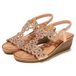 High-heeled Slippers with rhinestones Wedge sandals new hot sale Bohemian Style fashion outdoor Women shoes