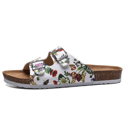 Wholesale summer fashion Floral light Breathable cork beach casual shoes women flat sandals cloud slides slippers