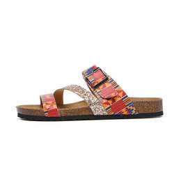 Women's Comfort Slides Adjustable Buckle PU Flat Sandals Cork Arch Support shoes bed Slides Sandals in stock