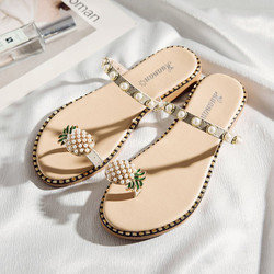 New design pearl decoration upper summer sandals women soft sole casual shoes non-slip flip-flops slippers