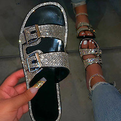 Best price new design rhinestone beach casual shoes with buckles flat non-slip slippers footwear summer sandals women