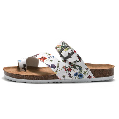 Women summer trend cork beach clip-on casual shoes new design flat  flip-flops slippers in stock floral sandals