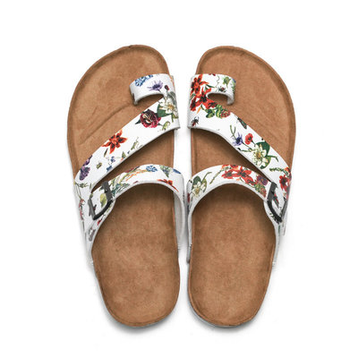 Women summer trend cork beach clip-on casual shoes new design flat  flip-flops slippers in stock floral sandals