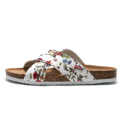 Slippers hot sale cork beach shoes leather pattern upper lightweight non-slip flat summer women floral sandals