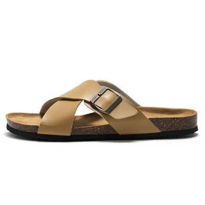 Non Slip Men Casual Footwear  Cross Strap Summer Solid Color Flat