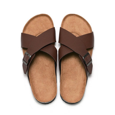 Non Slip Men Casual Footwear  Cross Strap Summer Solid Color Flat