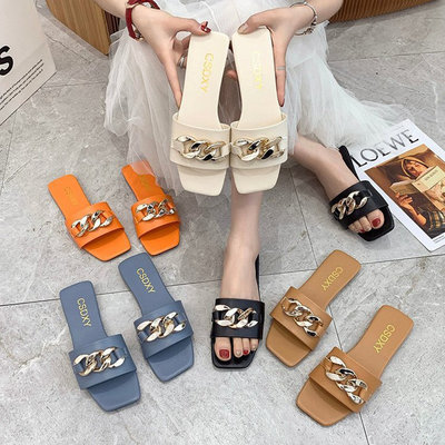 Summer sandals women new design Metal Chain Fashion Flat Casual Shoes outdoor Footwear large Size slippers 2022 Hot