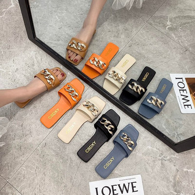 Summer sandals women new design Metal Chain Fashion Flat Casual Shoes outdoor Footwear large Size slippers 2022 Hot