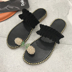Wholesale Large size lace upper sandals women 2022 new fashion pineapple decoration Flat flip flops summer beach shoes