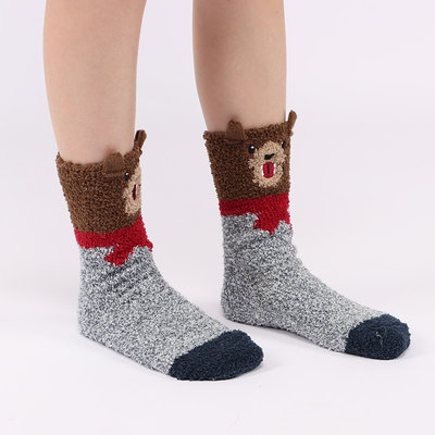 Hot selling fashion house indoor warm soft fuzzy sleep socks with cute small Bear pattern women cozy slippers sock sherpa socks