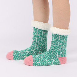 2021 winter hot sell women thick socks snow pattern print slipper sherpa socks new design house indoor fashion socks