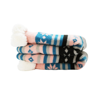 blue and pink stripe christmas socks non-slip warm floor socks women winter house slipper socks