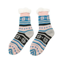 blue and pink stripe christmas socks non-slip warm floor socks women winter house slipper socks