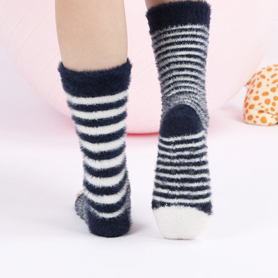 Winter Fashion Accessories Women stripe pattern Cozy Plush Faux Fur Hairy Fluffy Room Floor Slipper socks Sofa Sleep Fuzzy Socks