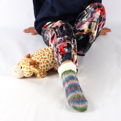 Ladies Soft Thermal Striped medium length Sock fashion winter Thick Warm Long casual patchwork color Sock
