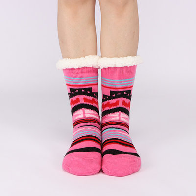 Girls Slipper Socks Thick Warm Fuzzy plush lined Winter Socks Christmas Stockings women non-skid slipper sock