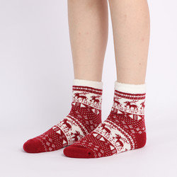 Fuzzy Slipper Socks Warm Thick Fleece Lined Fluffy Christmas Stockings Women winter Snowflake Deer Knit socks